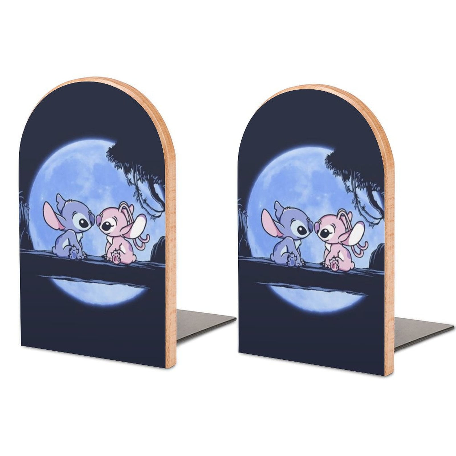 Stitch and Angel And Angel 2PCS Wood Bookends for Shelves, Non-Slip ...