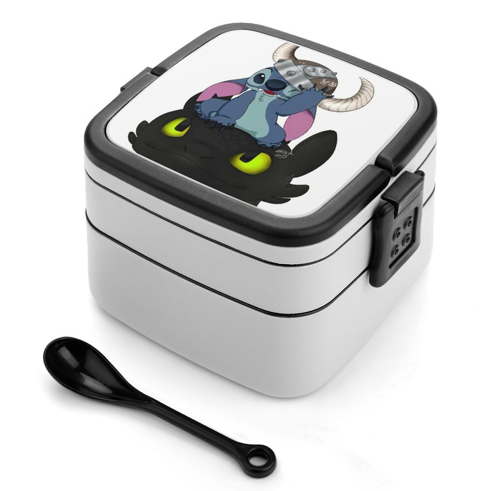 Stitch and Angel And Black Cat Reusable Bento Boxes Lunch Box Double ...