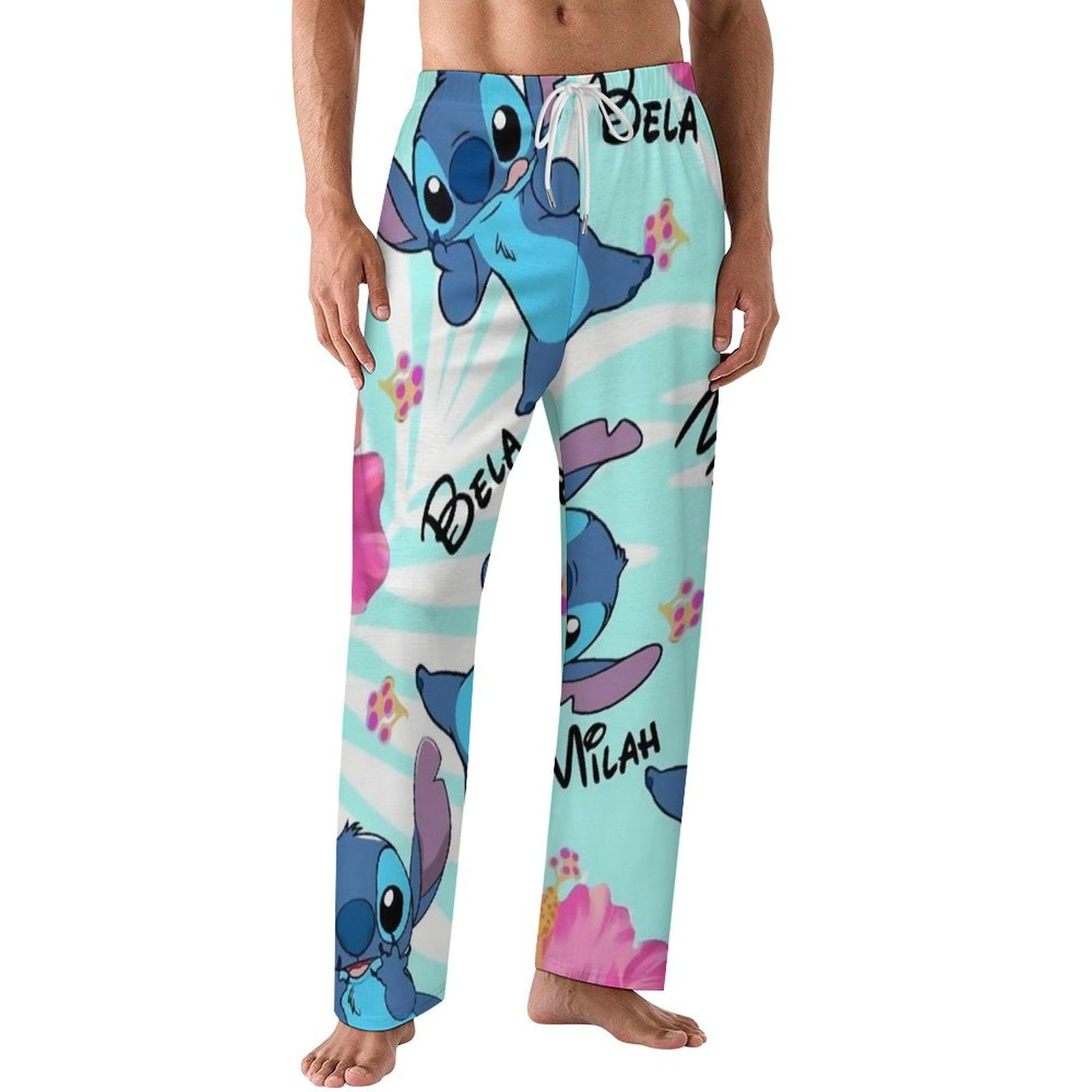 Stitch and Angel Ohana Adorable Pose Floral Logo Loose Men's Pajama ...