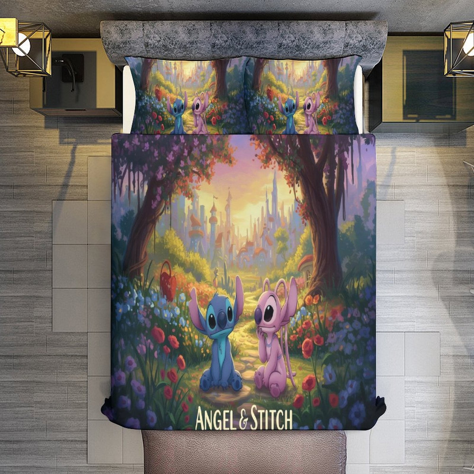 Stitch And Angel Wallpapers Duvet Cover Set for Kids Boys Girls,Queen ...