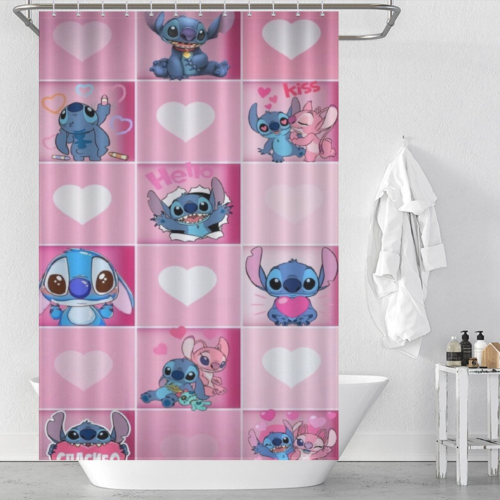 Stitch And Angela Shower Curtain,Polyester Shower Curtain,Water ...