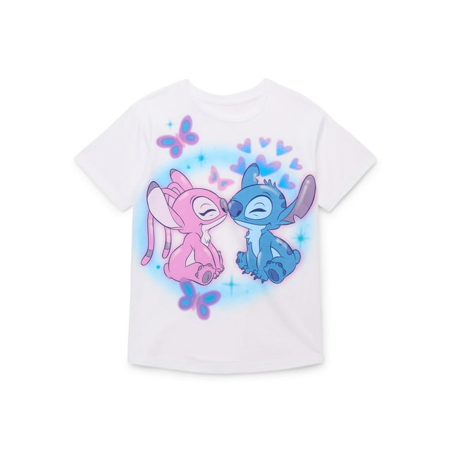 Disney Girls Stitch Angels of My Heart Graphic Tee with Short Sleeves ...