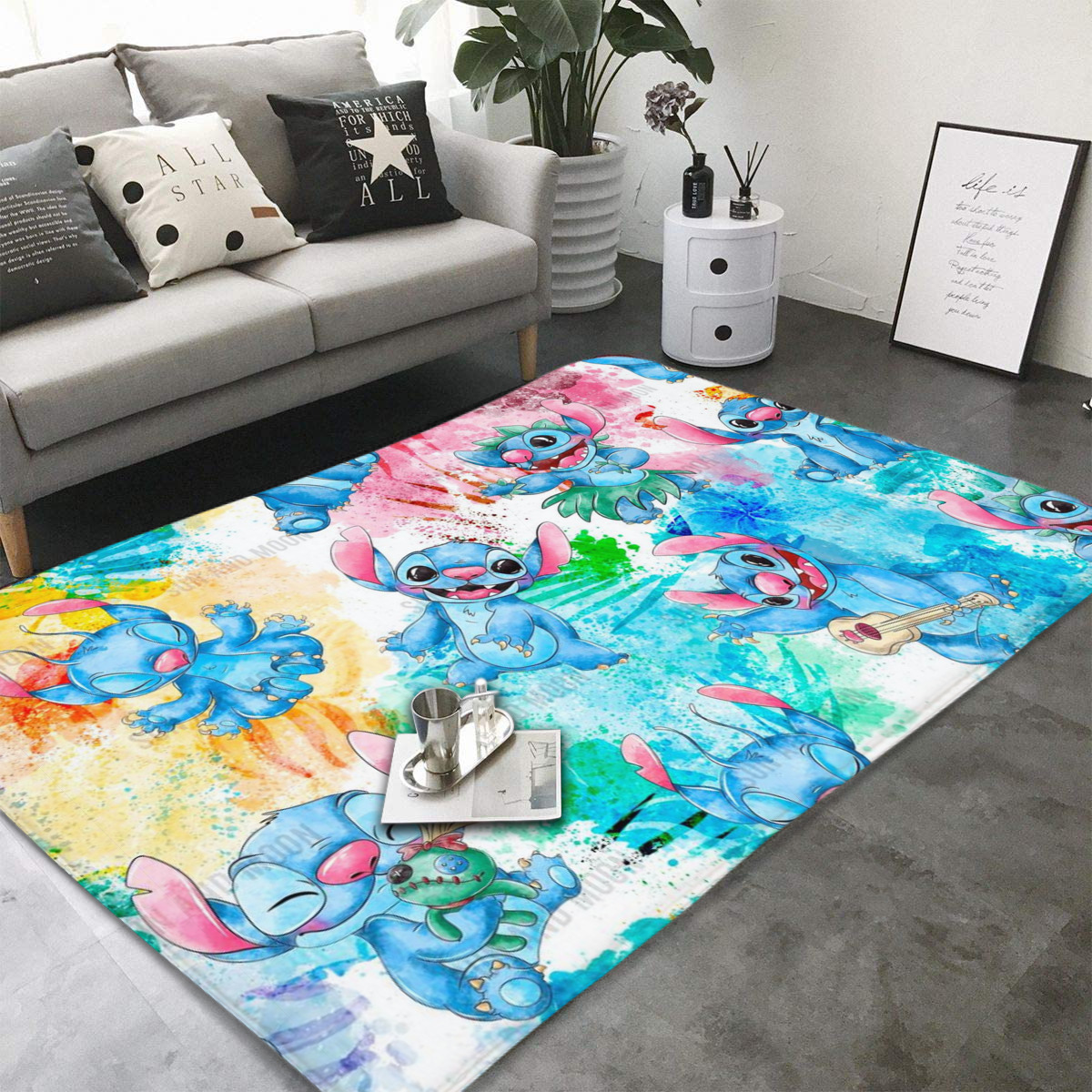Stitch Anime 3D Printed Carpet for Boys Girls Kids Baby Bedroom, Cute ...