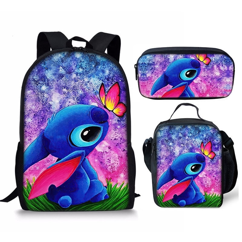 Stitch Anime Backpack Set 3 Pieces with Shoulder Bag and Pencil Case ...