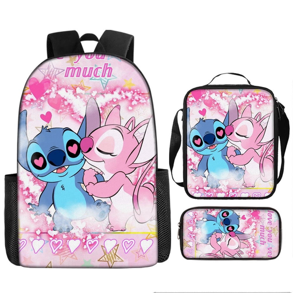 Stitch Anime Backpack Set 3 Pieces with Shoulder Bag and Pencil Case ...