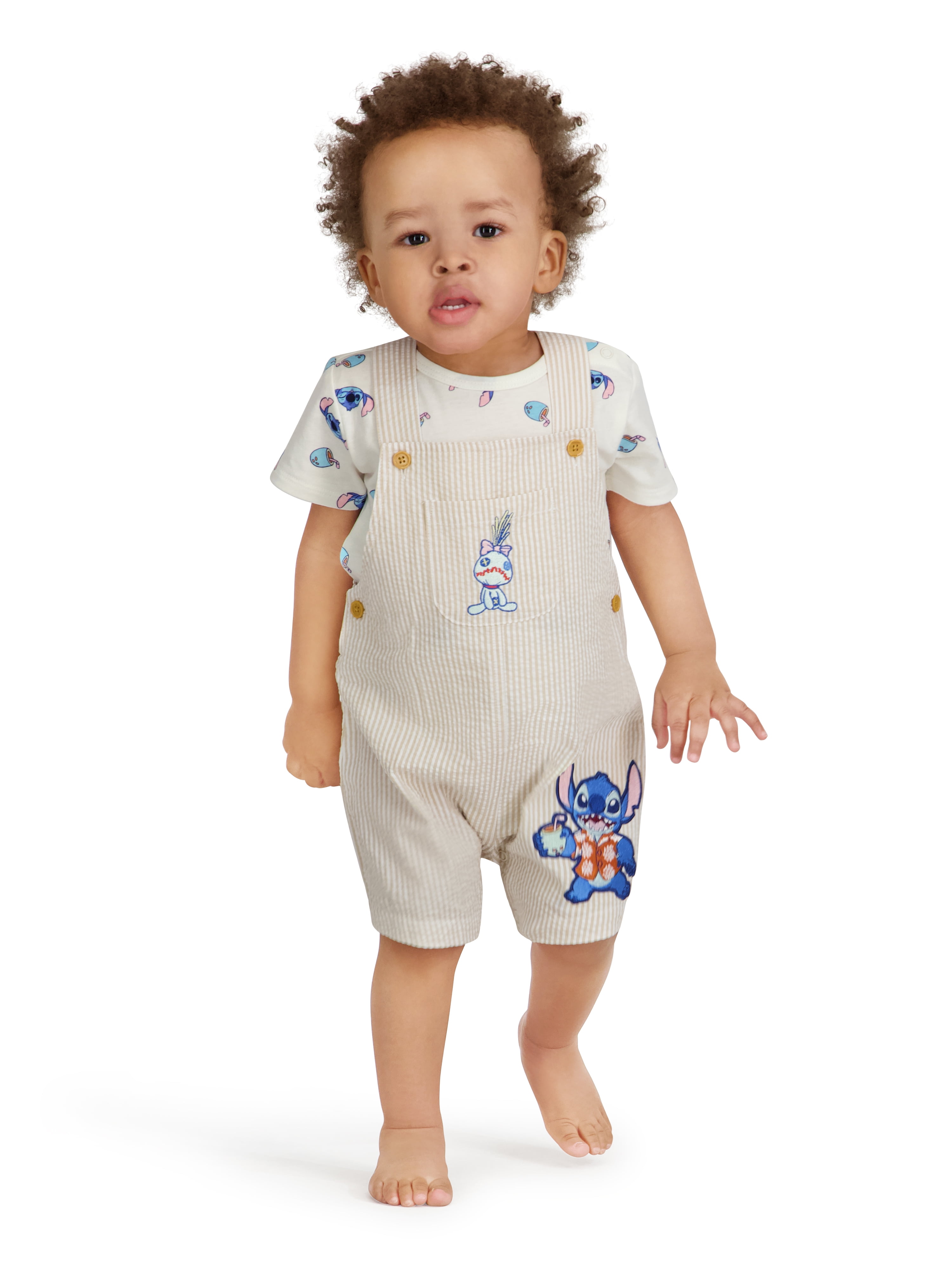 Stitch Baby Boy 2 Piece Shortall Set, Sizes 0-24 Months - Walmart.com