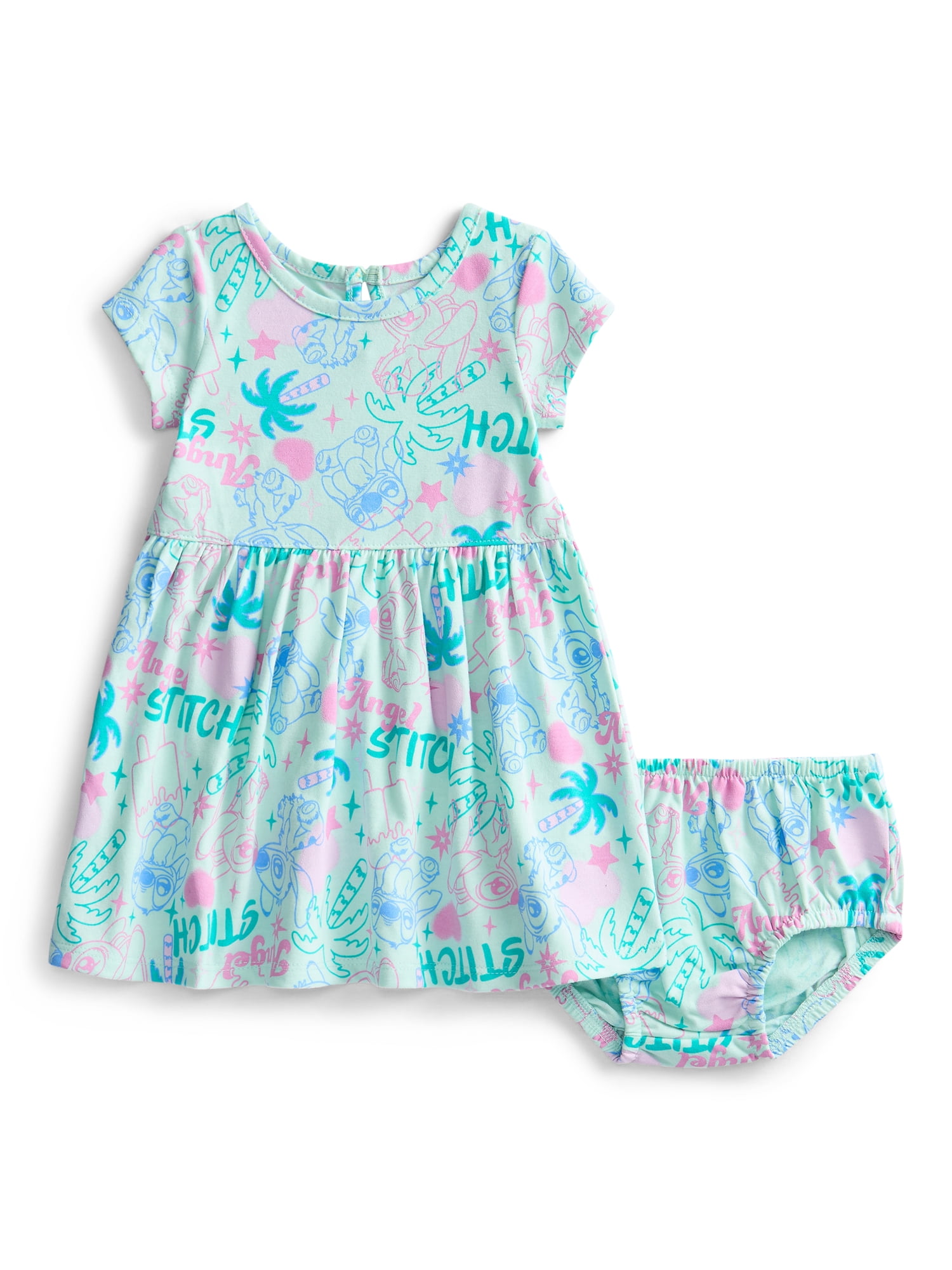 Stitch Baby Girl Print Dress and Matching Diaper Cover Set, 2-Piece ...