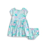Stitch Baby Girl Print Dress and Matching Diaper Cover Set, 2-Piece ...