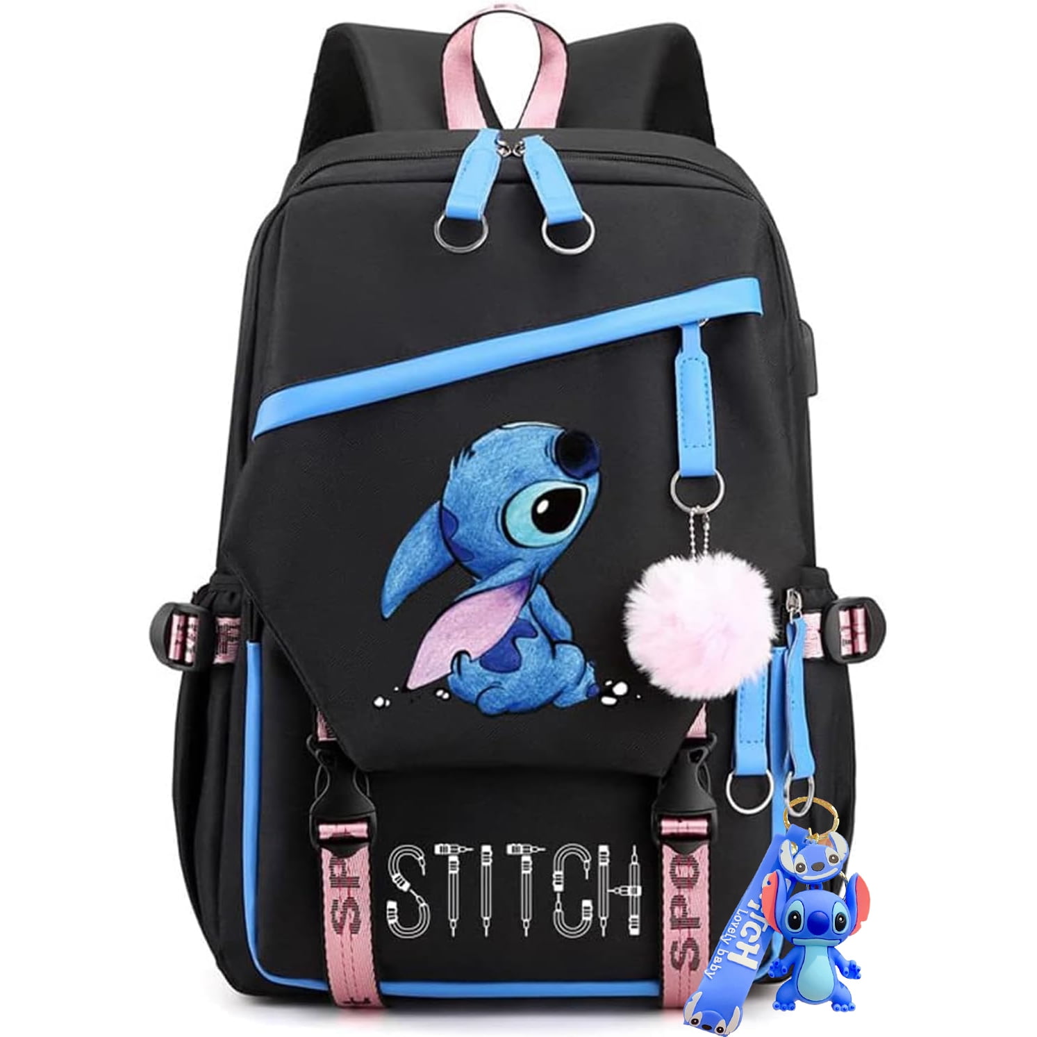 AERZAN Cartoon Stitch Backpack, USB Charging Port, Laptop Storage, 14 ...