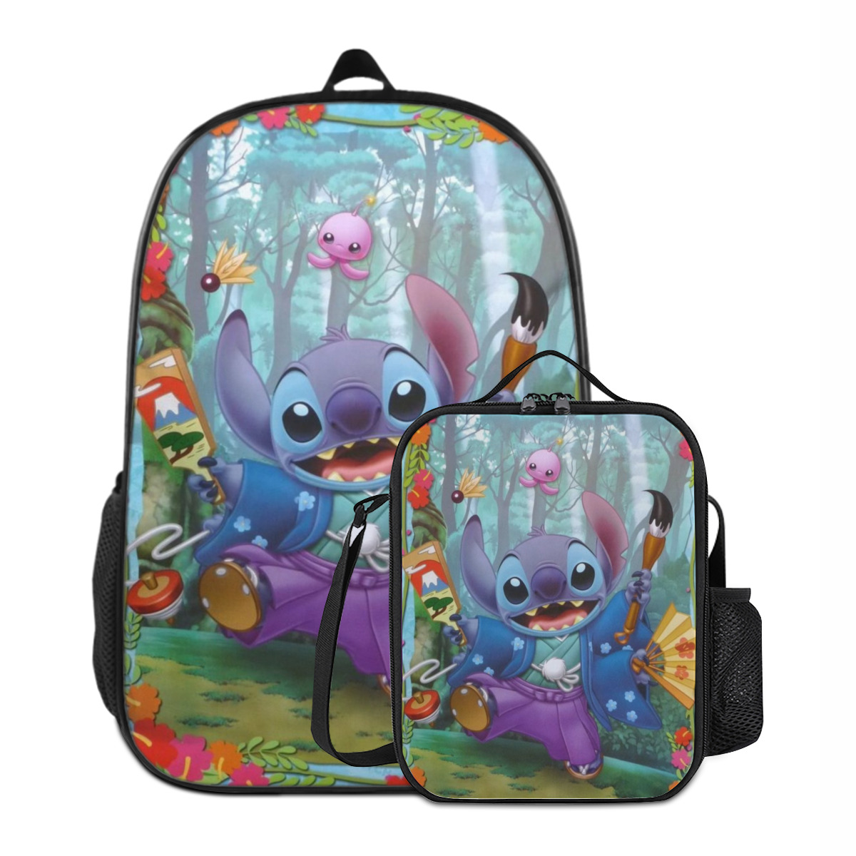 Stitch Backpack with Insulated Lunch Box Set Unisex Travel Outdoor ...