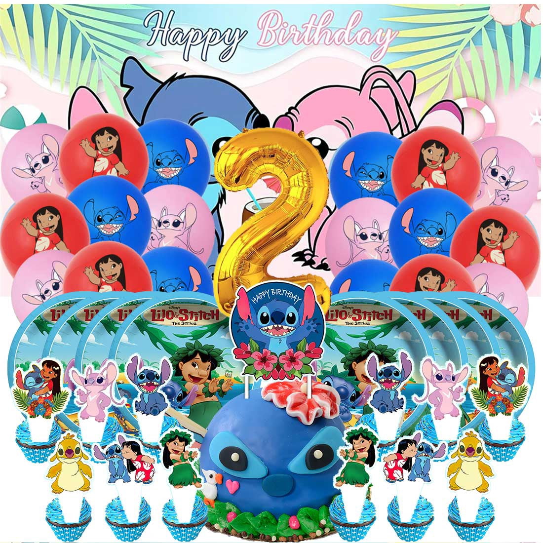Stitch Balloons Party Supplies 2nd Decor Tableware Birthday Cake Topper ...