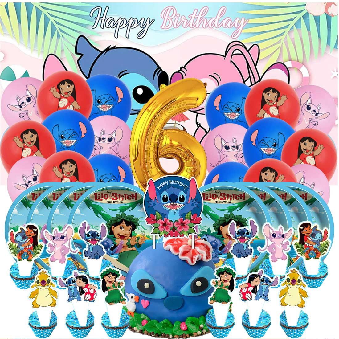 Stitch Balloons Party Supplies 6th Decor Tableware Birthday Cake Topper ...