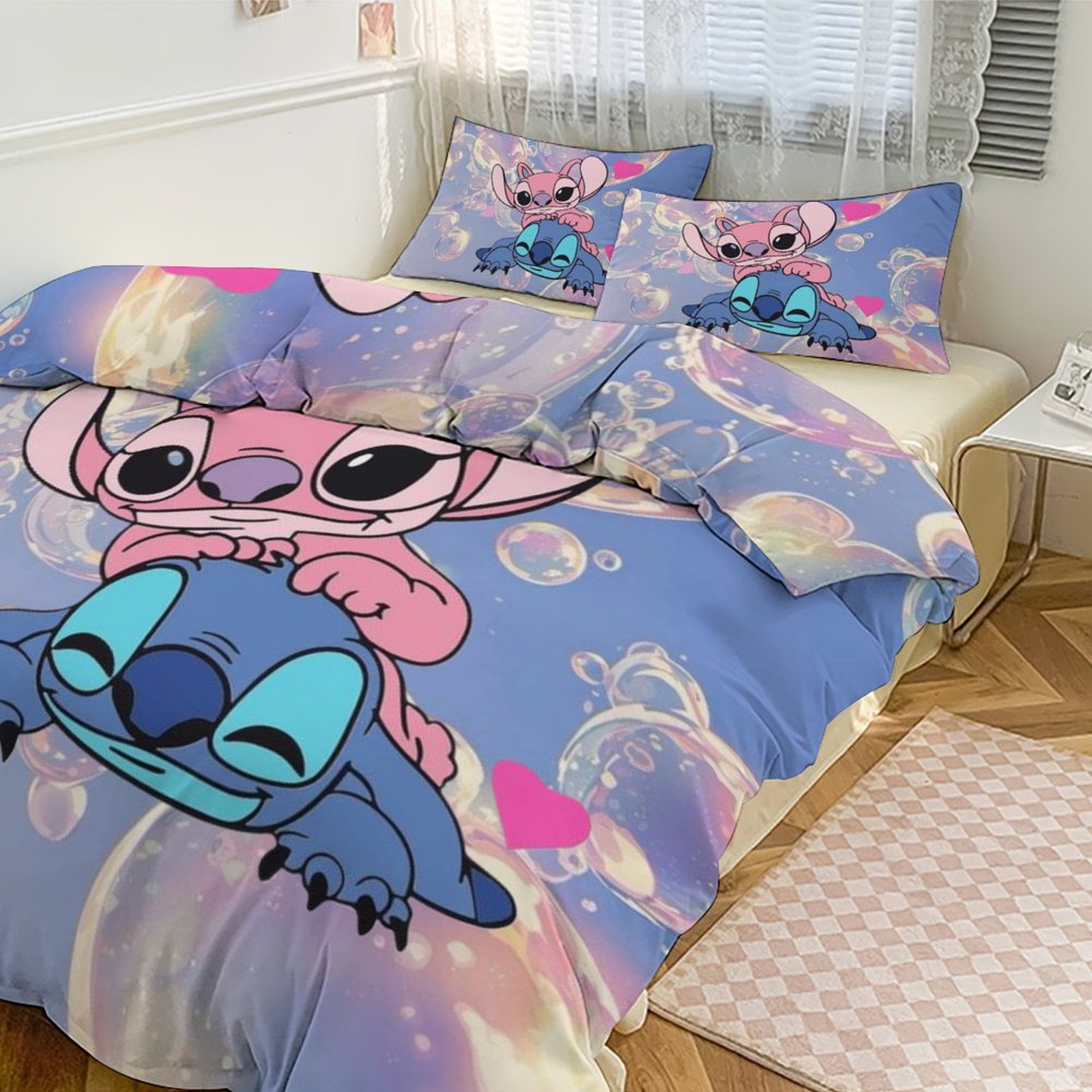 Stitch Bedding Set Anime Three-piece for Boys Girls Teens Queen ...