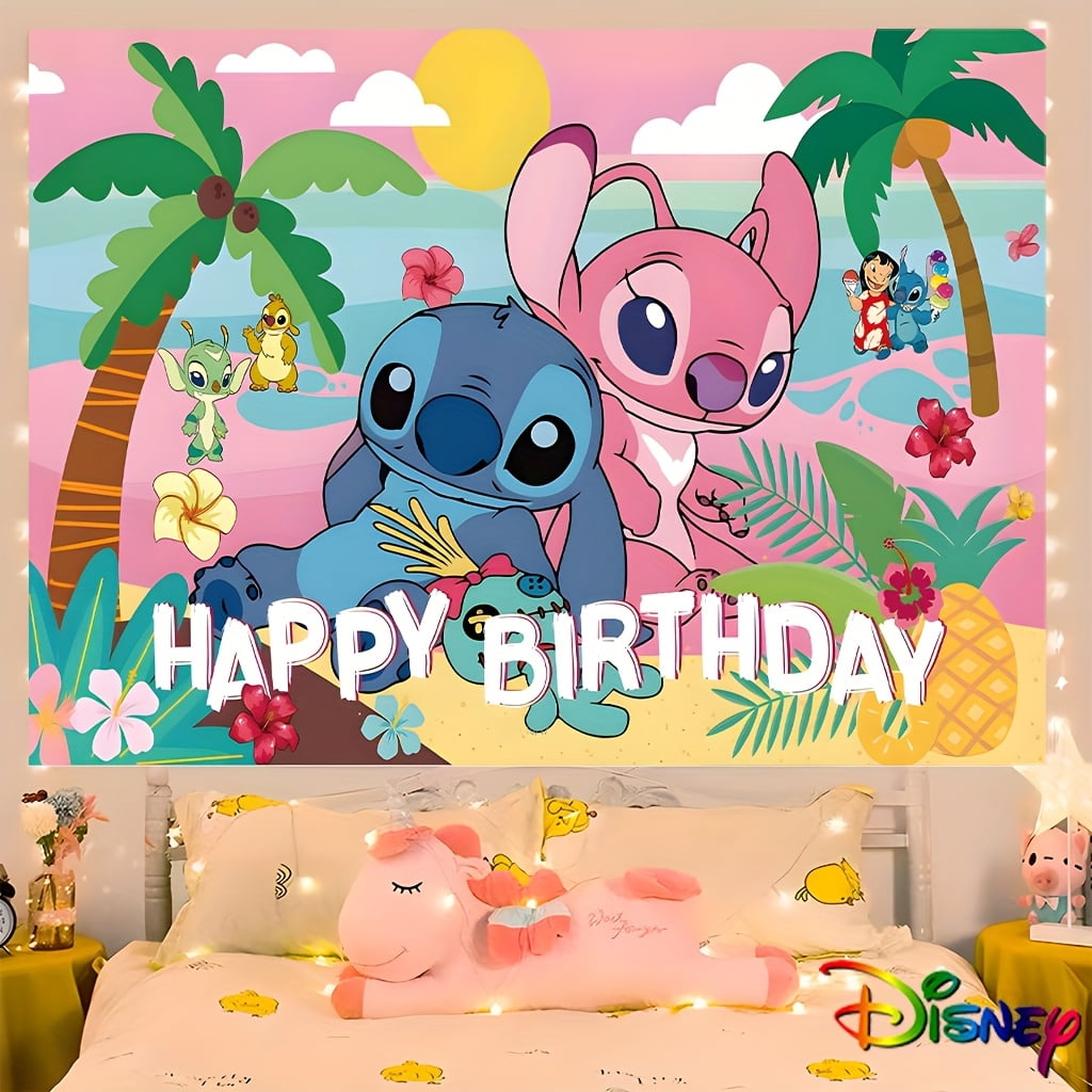 Stitch Birthday Anime Theme Backdrops Banner Birthday Party Decor ...