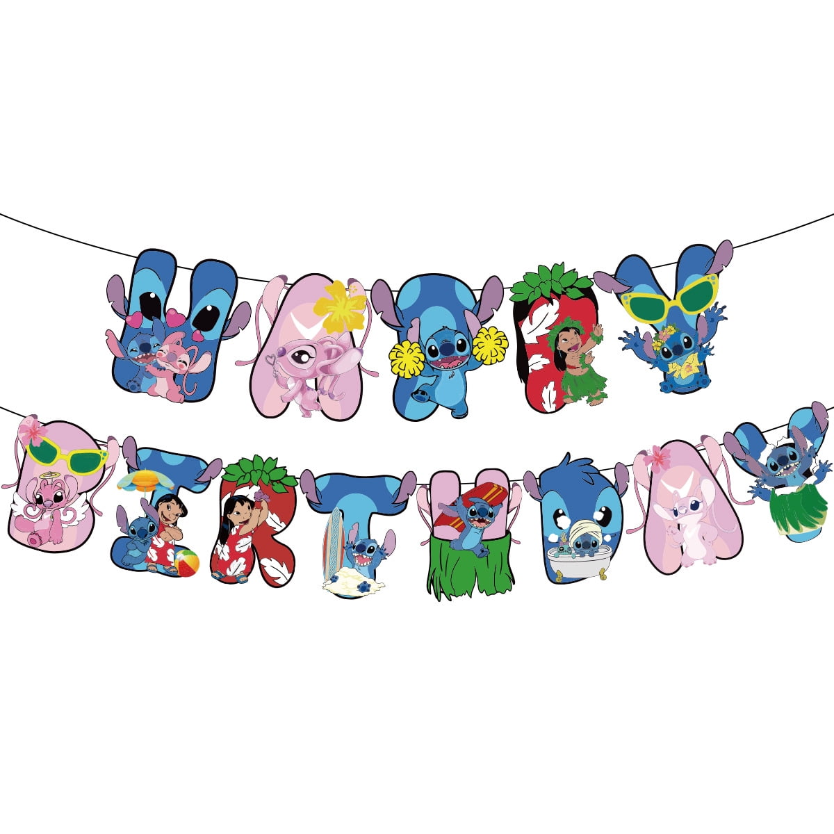 Stitch Birthday Banner for Kids, Cartoon Paper Party Garland, Easy-to ...