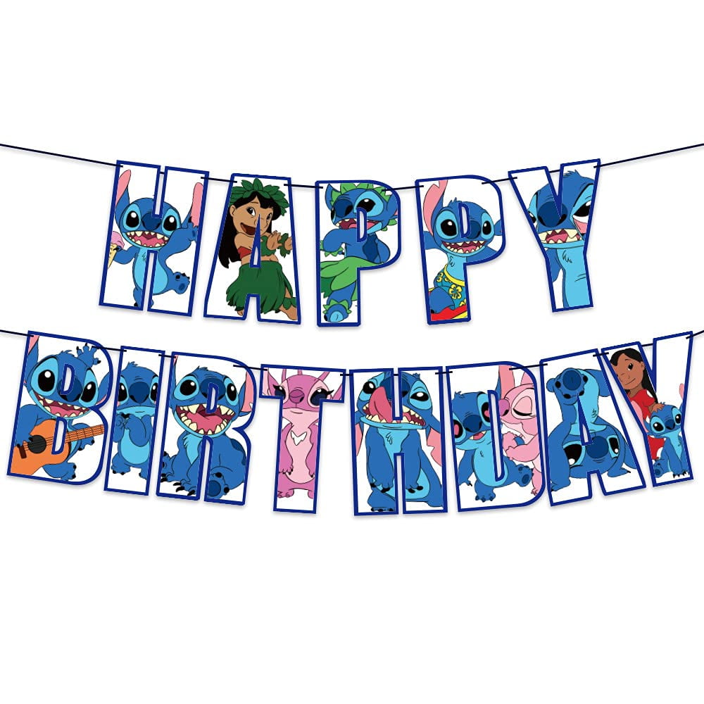 Stitch Birthday Banner for Kids, Cartoon Paper Party Garland, Easy-to ...