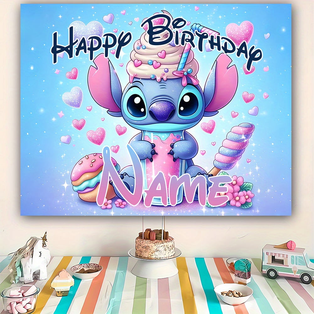Stitch Birthday Celebration Backdrop - Personalized with a Name, Large ...