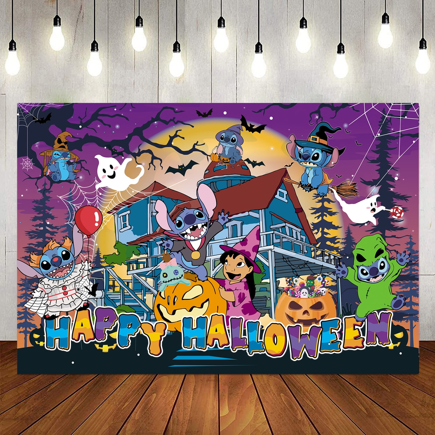 Stitch Birthday Decorations Happy Halloween Banner Backdrop Lilo Stitch ...