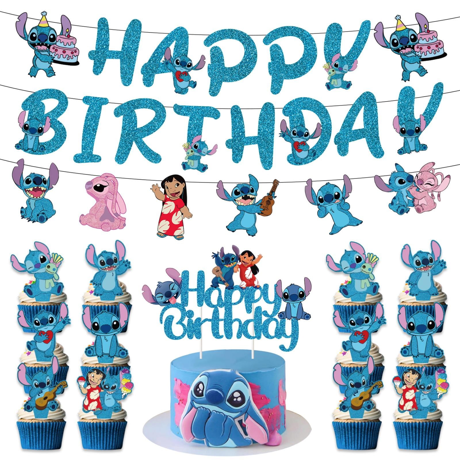 Stitch Birthday Decorations Stitch Flags Cake Inserts Balloons Spiral ...