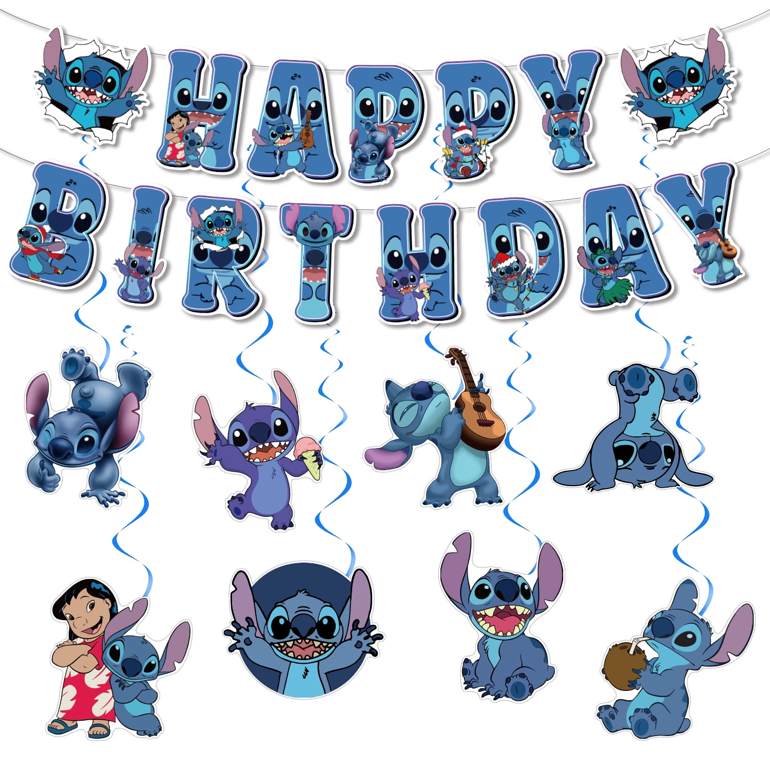 Stitch Birthday Decorations Stitch Happy Birthday Banner Hanging Swirls ...