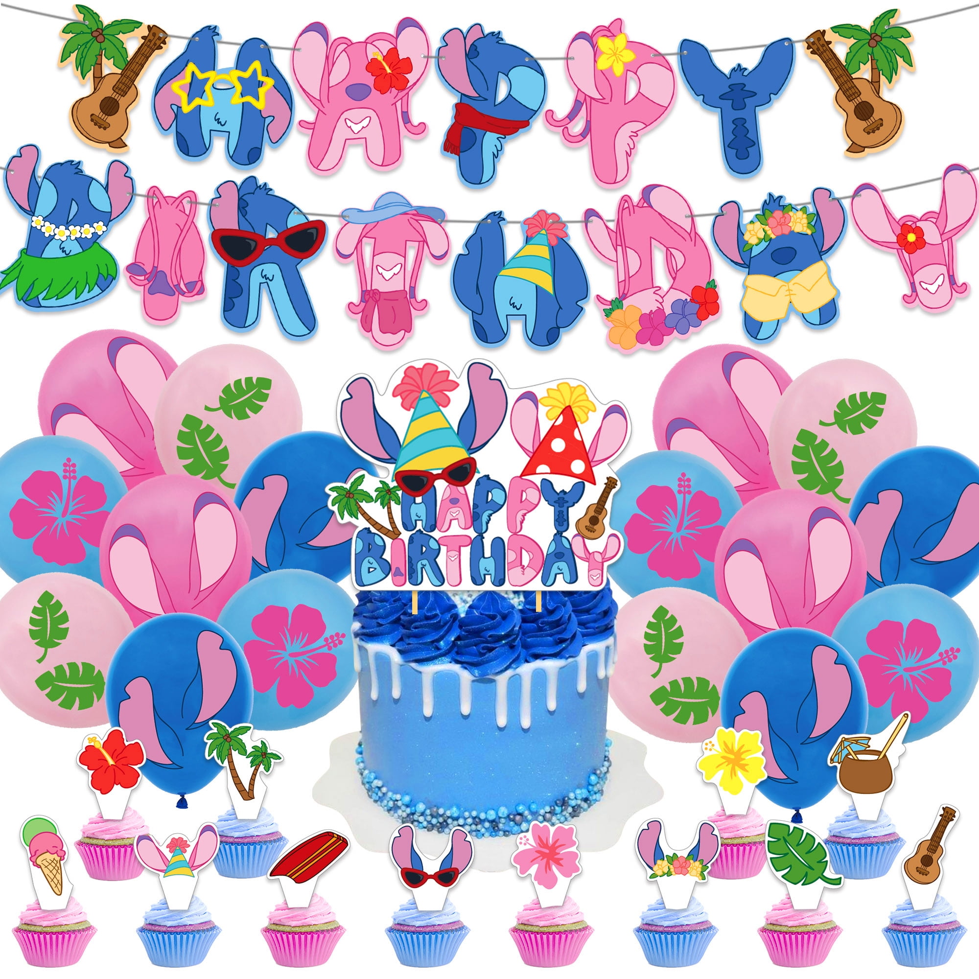 Stitch Birthday Decorations Supplies Kit Pink Girls Birthday Banner ...