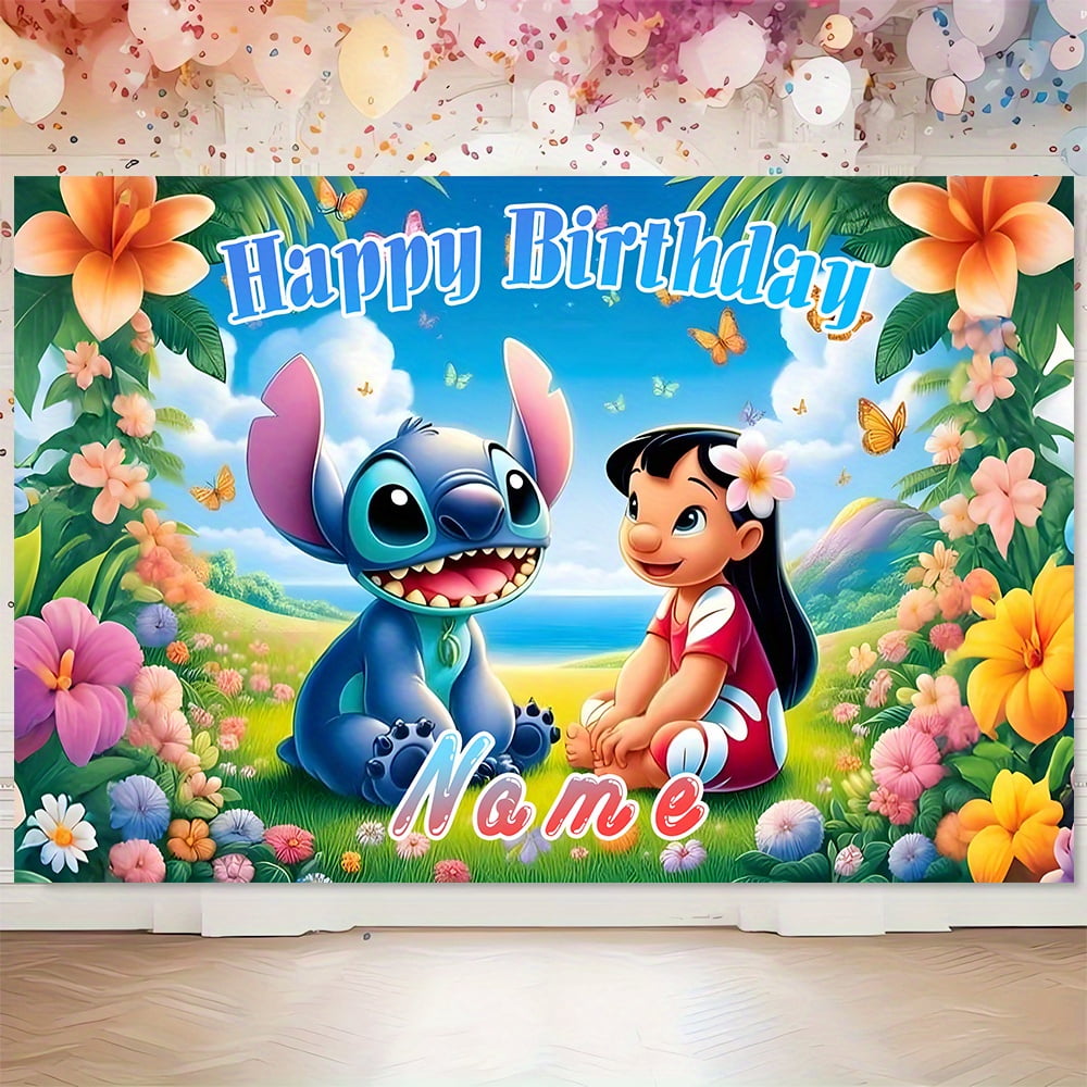 Stitch Birthday Happy background polyester party wall decoration ...