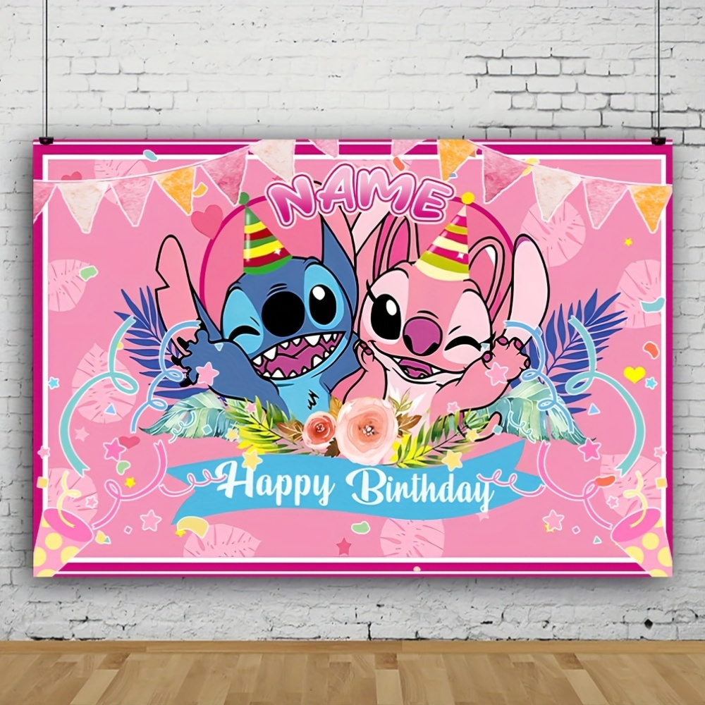 Stitch Birthday Party Backdrop Pink Polyester Fabric, Ideal for ...