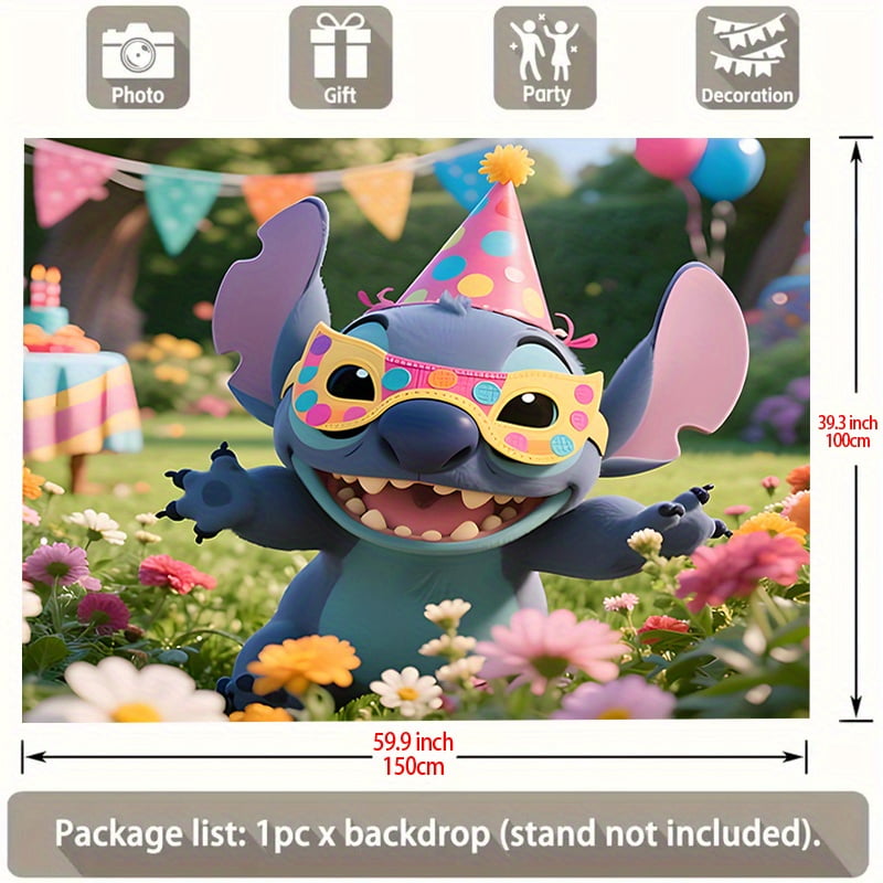 Stitch Birthday Party Banner - Vibrant garden design, balloons, ribbons ...