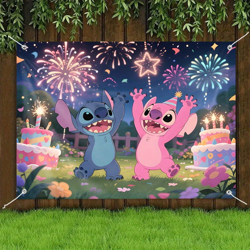 Stitch Birthday Party Banner - Vibrant polyester interior/exterior ...