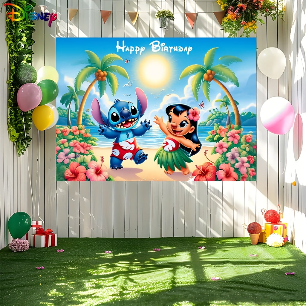 Stitch Birthday Party Banner - Vibrant polyester interior/exterior ...