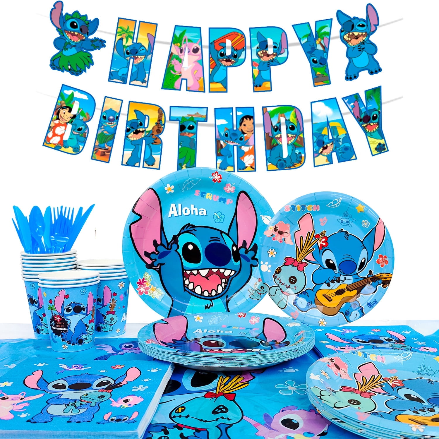 Stitch Birthday Party Decoration Tableware Set, 114 Pcs Stitch Party ...