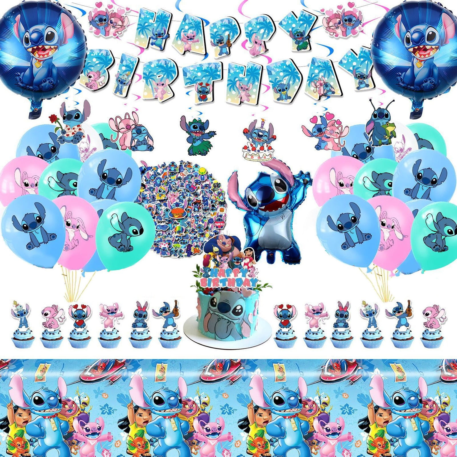 Stitch Birthday Party Decorations, Party Supplies Include Happy Birthday Banner, Tablecloth ...