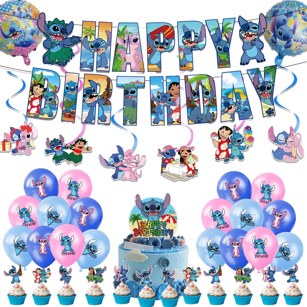 Stitch Themed Birthday Party Decorations: Banner, Hanging Swirls, Cake ...