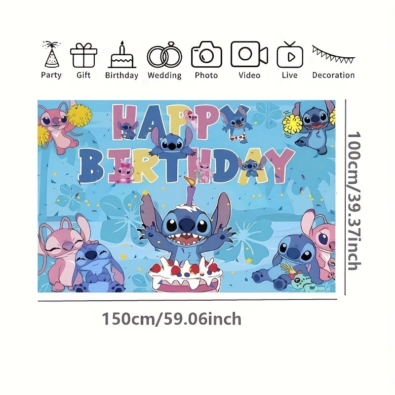 Stitch Birthday Party background banner - with "Happy Birthday" text ...