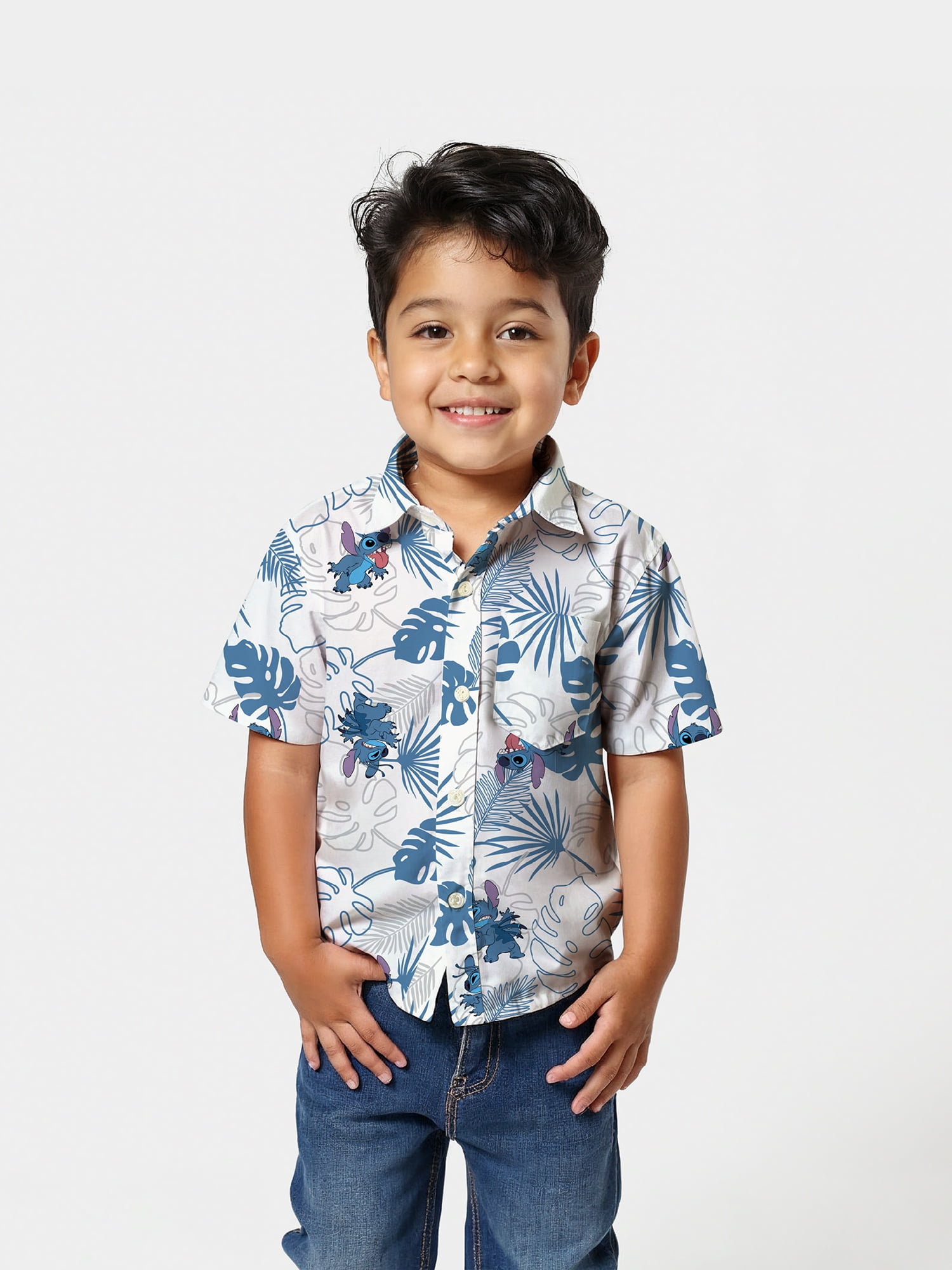 Stitch Boys' Print Button Up Shirt with Short Sleeves, Sizes 4-18 ...