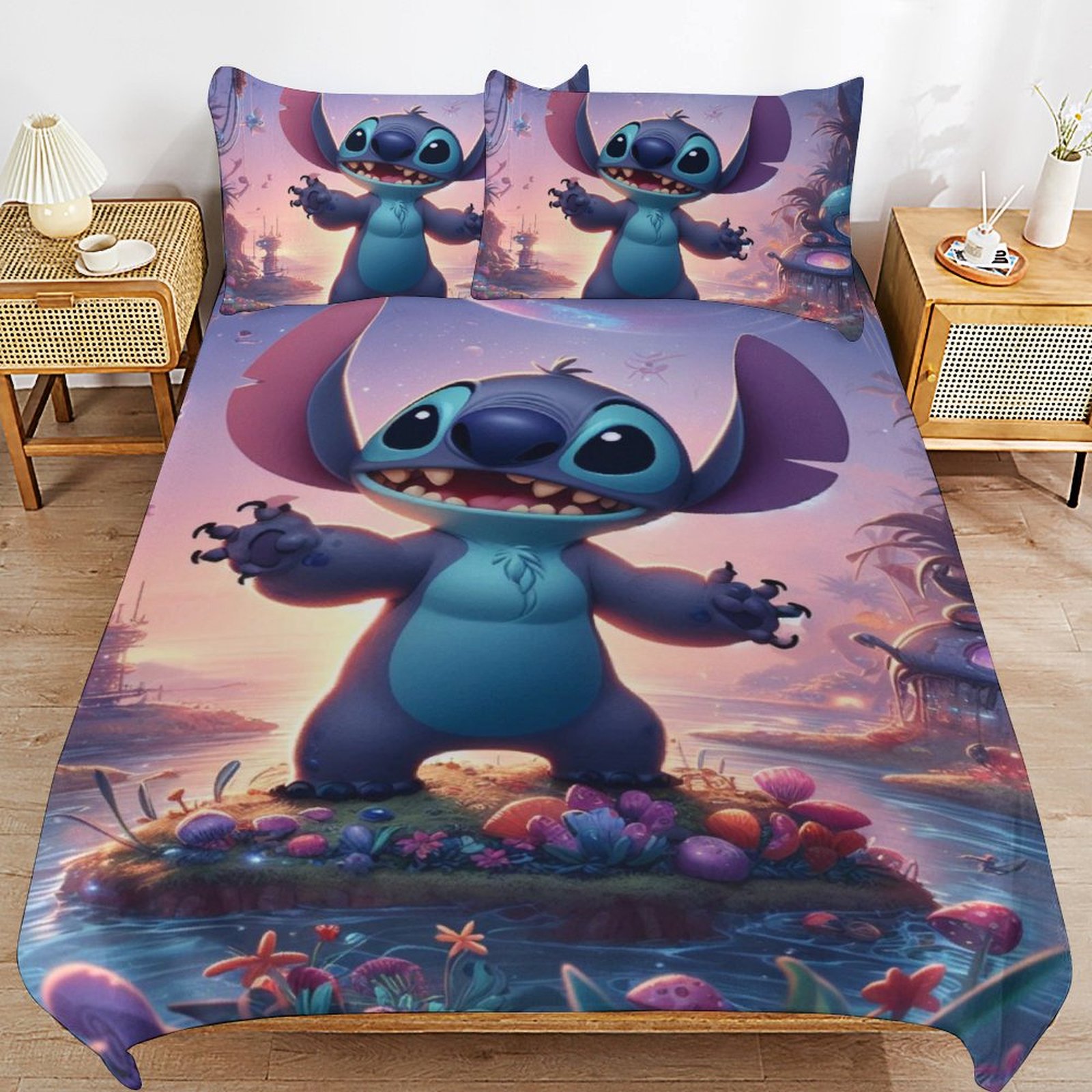 Stitch Cartoon 3 Piece Bed Set Warm And Comfortable Bedding Set for ...