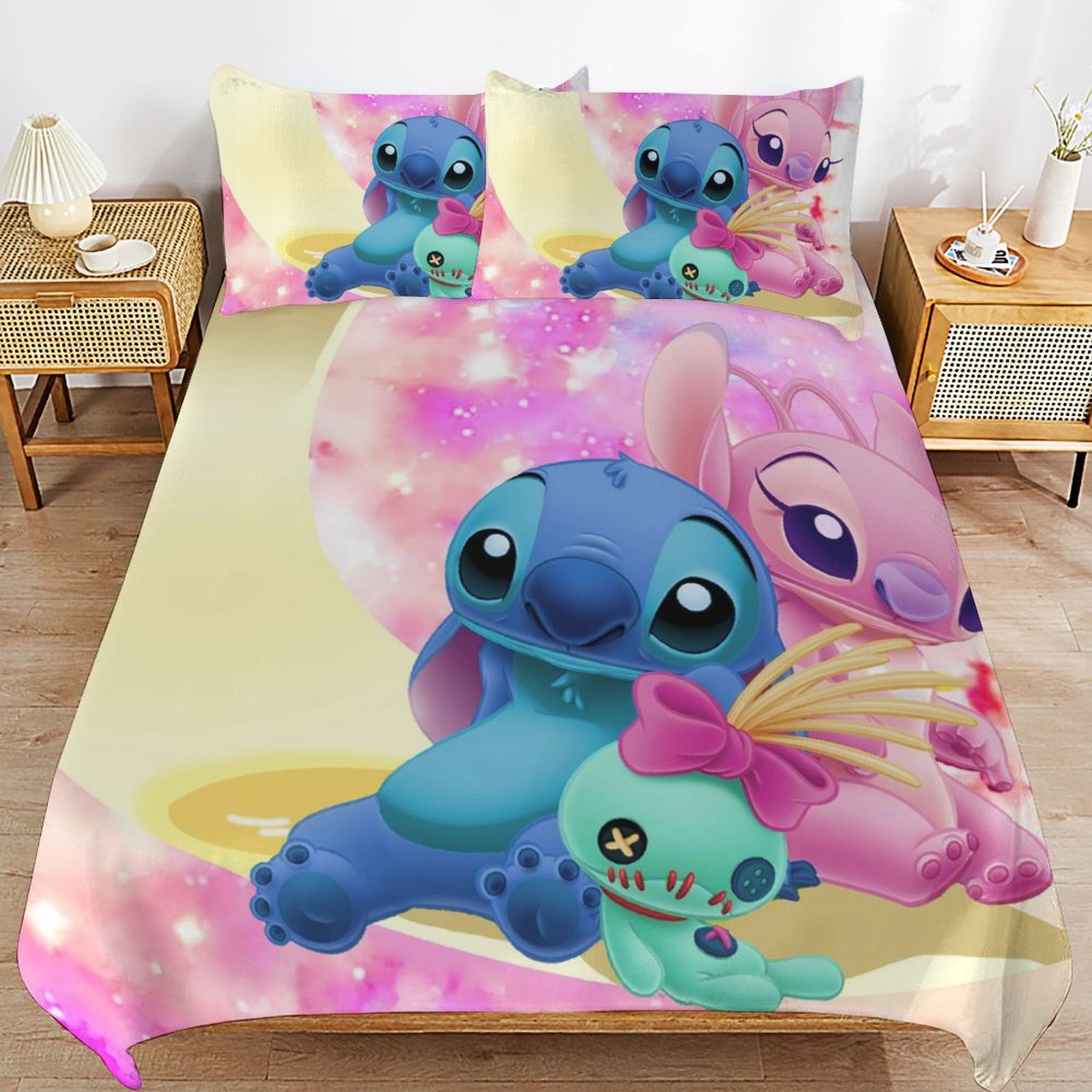 Stitch Cartoon 3 Piece Bed Set Warm And Comfortable Bedding Set for ...