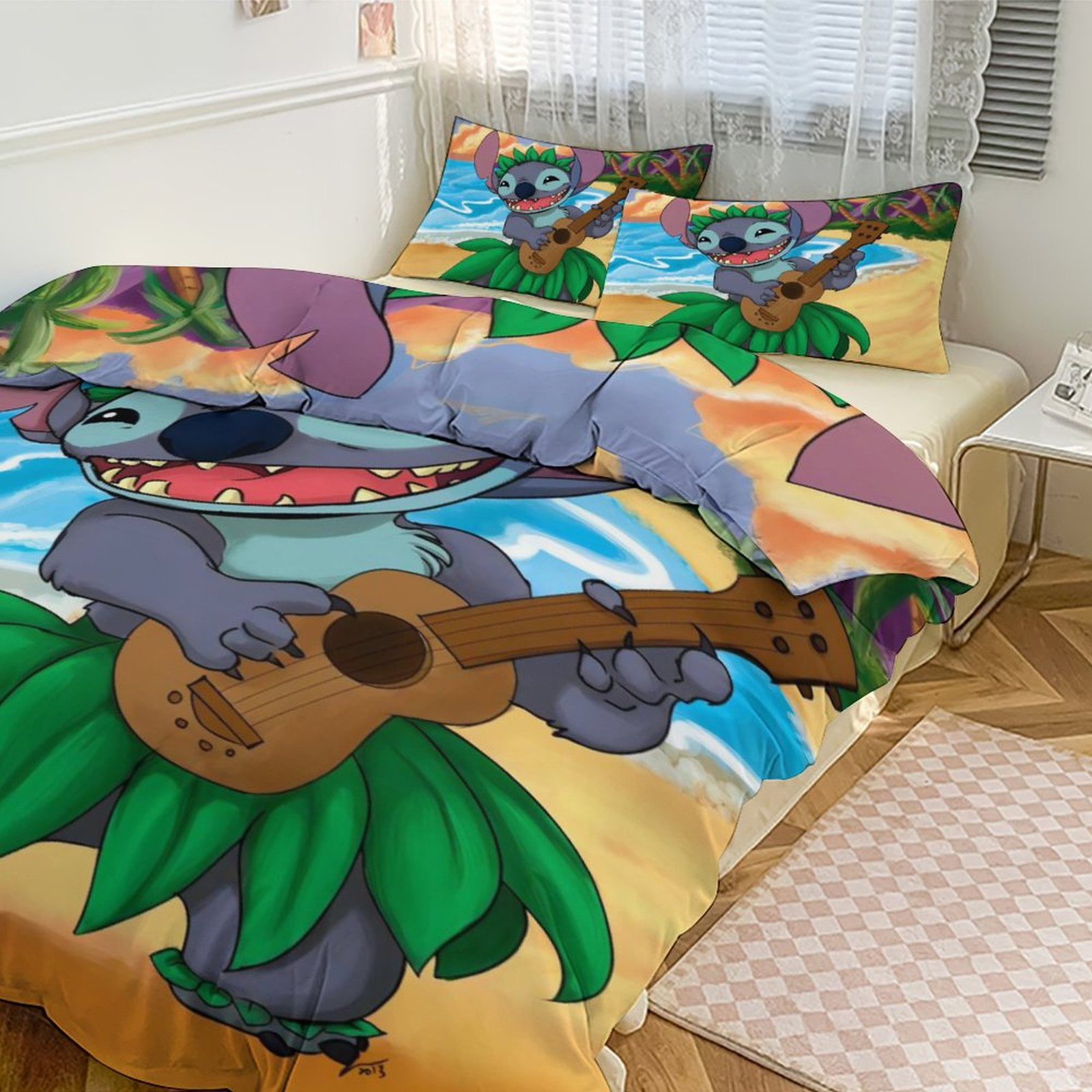 Stitch Cartoon 3-piece Set with Quilt Cover And 2 Pillowcases Soft ...