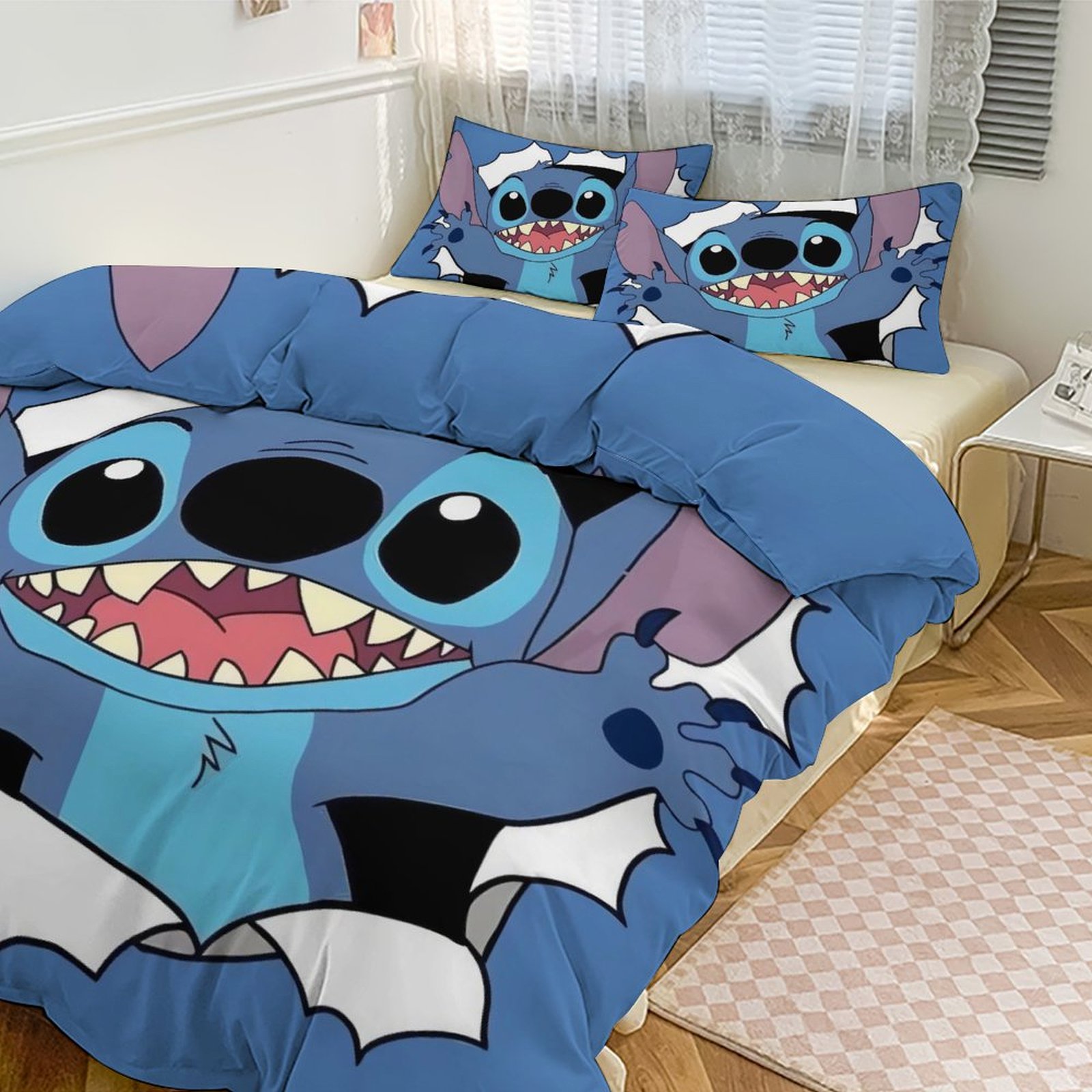 Stitch Cartoon 3-piece Set with Quilt Cover And 2 Pillowcases Soft ...