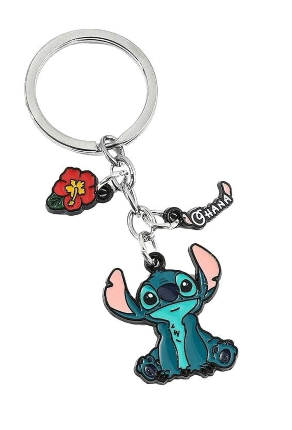 Stitch Cartoon Character Keyring with Ohana and Flower Charms - Walmart.com