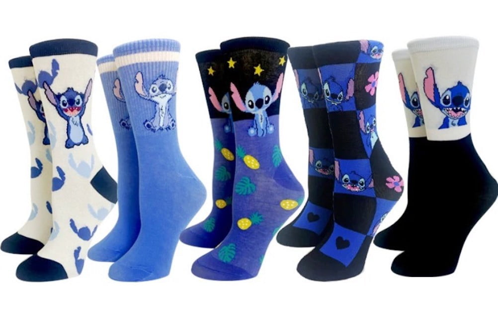Stitch Cartoon Character Set of 5 Adult Size Crew Socks - Walmart.com