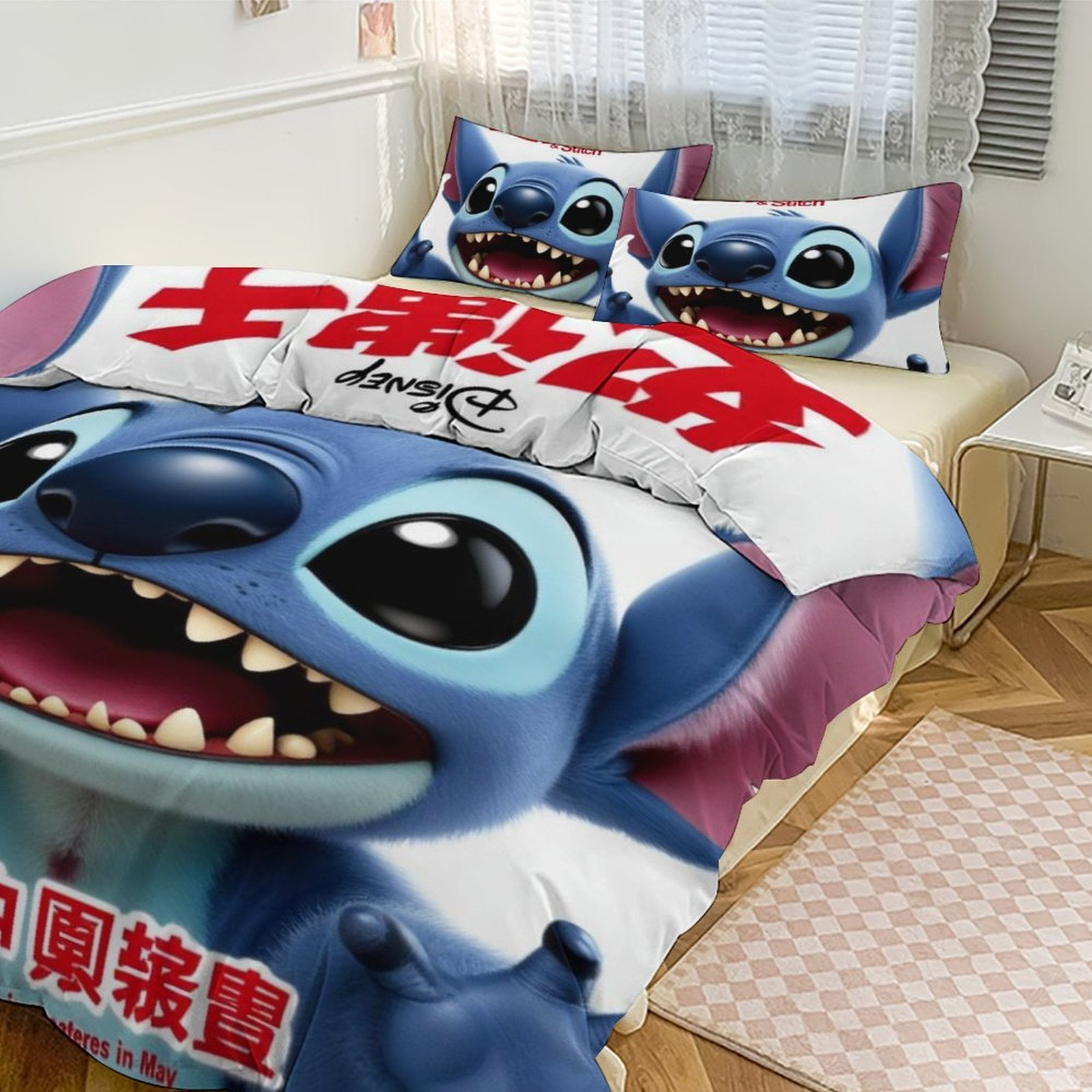 Stitch Cartoon Poster 90"x90" 3 Pcs Soft Bedding Set, Includes Duvet ...