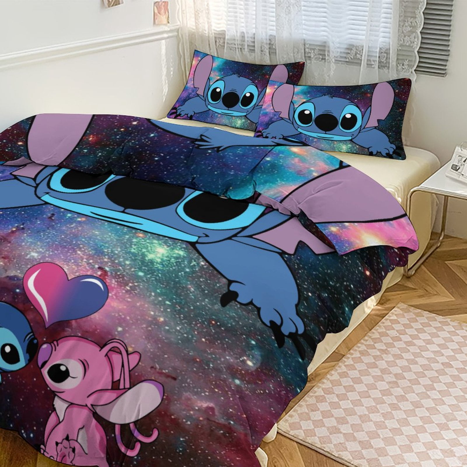 Stitch Cartoon Sheet Set 3 Piece Bedding Set Cute Christmas Bedroom ...
