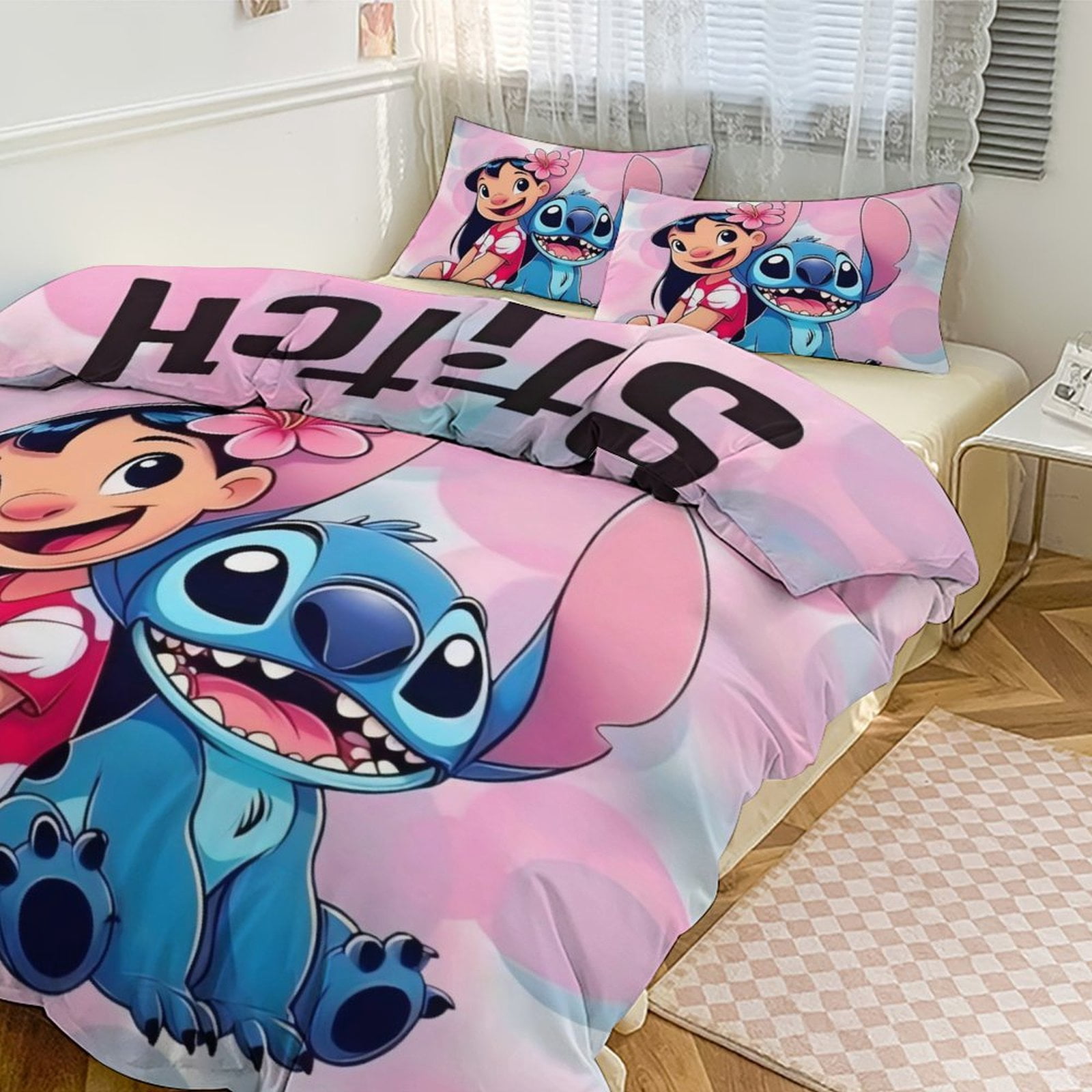 Stitch Cartoon Sheet Set 3 Piece Bedding Set Cute Christmas Bedroom ...