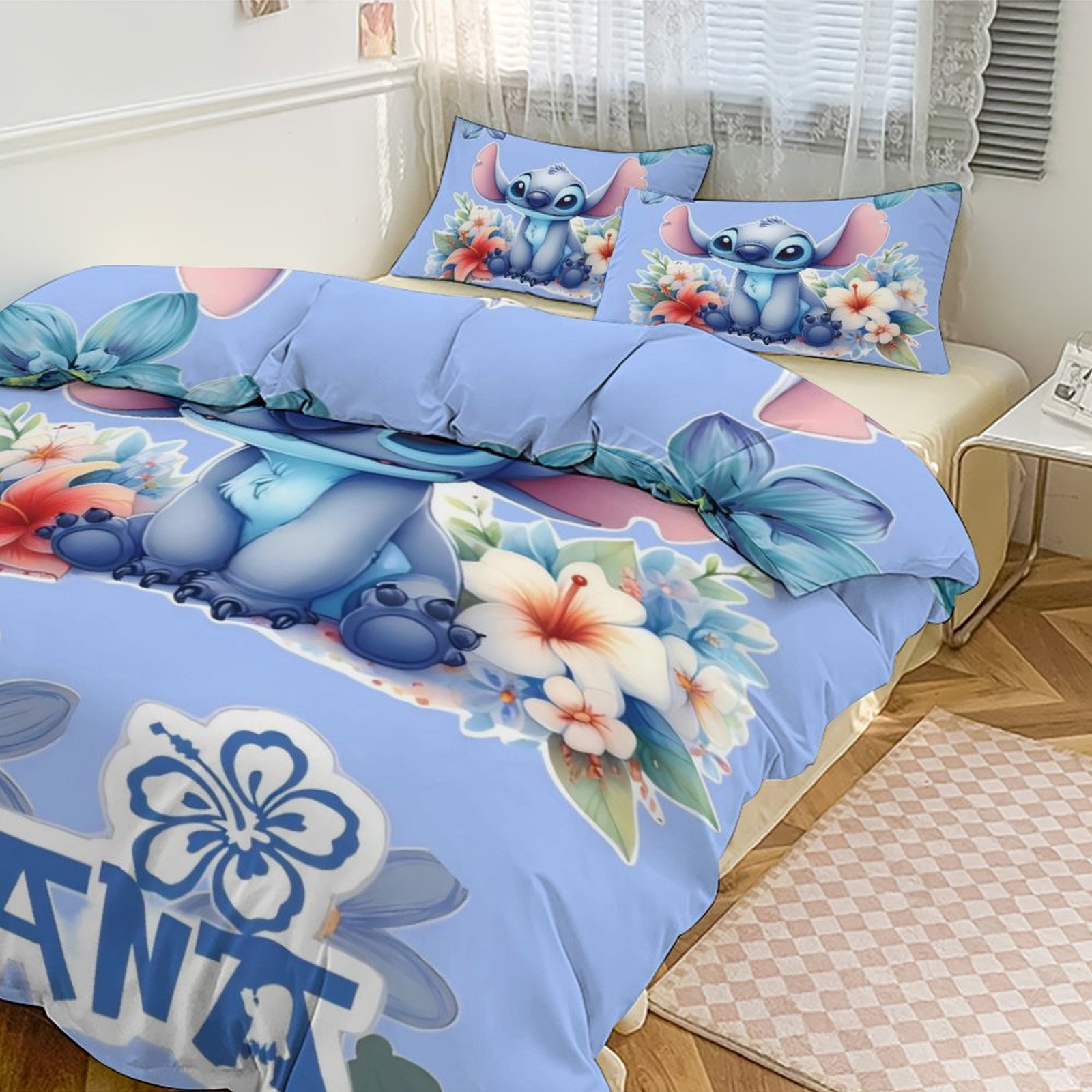 Stitch Cartoon Sheet Set 3 Piece Bedding Set Cute Christmas Bedroom ...