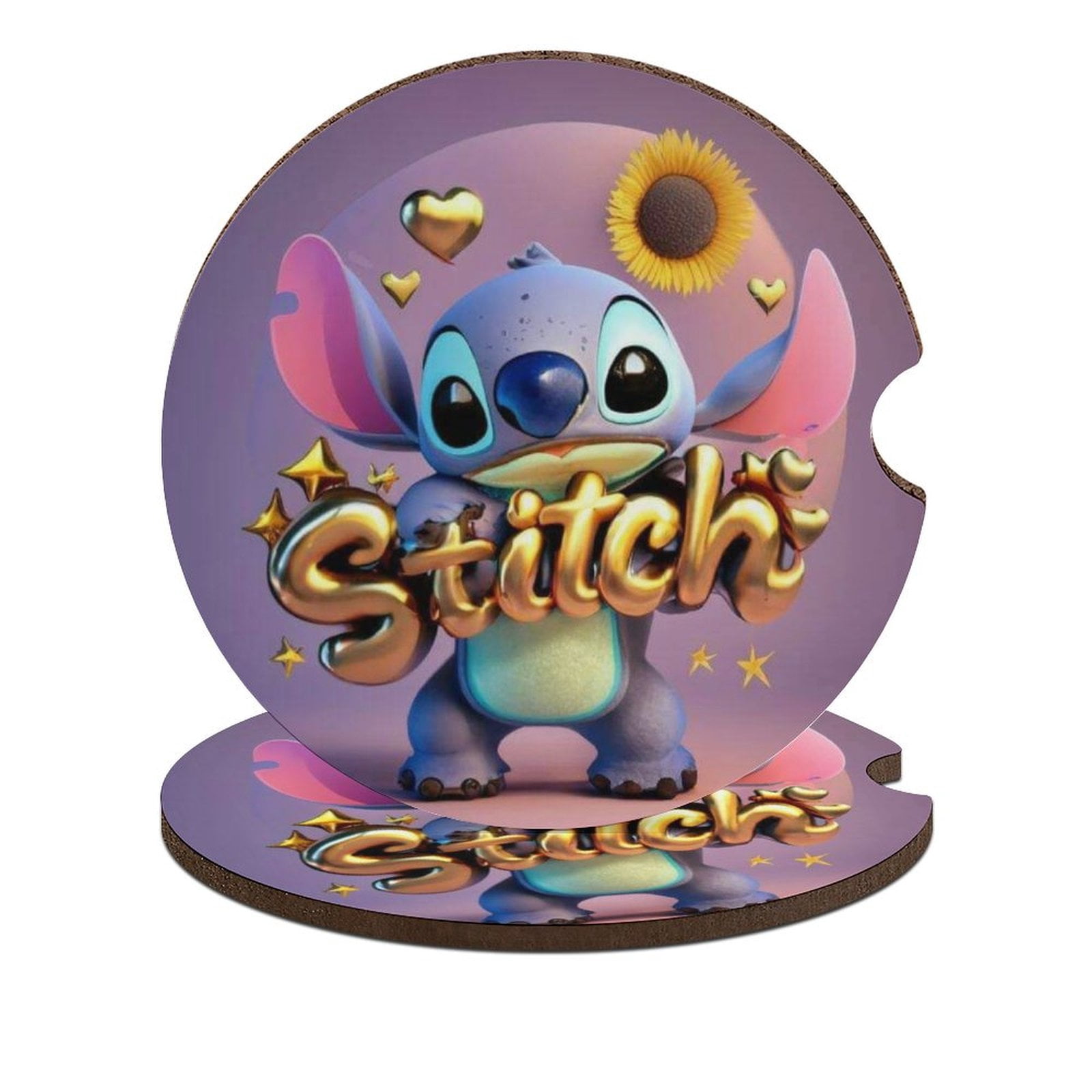 Stitch Cartoon car coaster with finger notches and cork base car ...