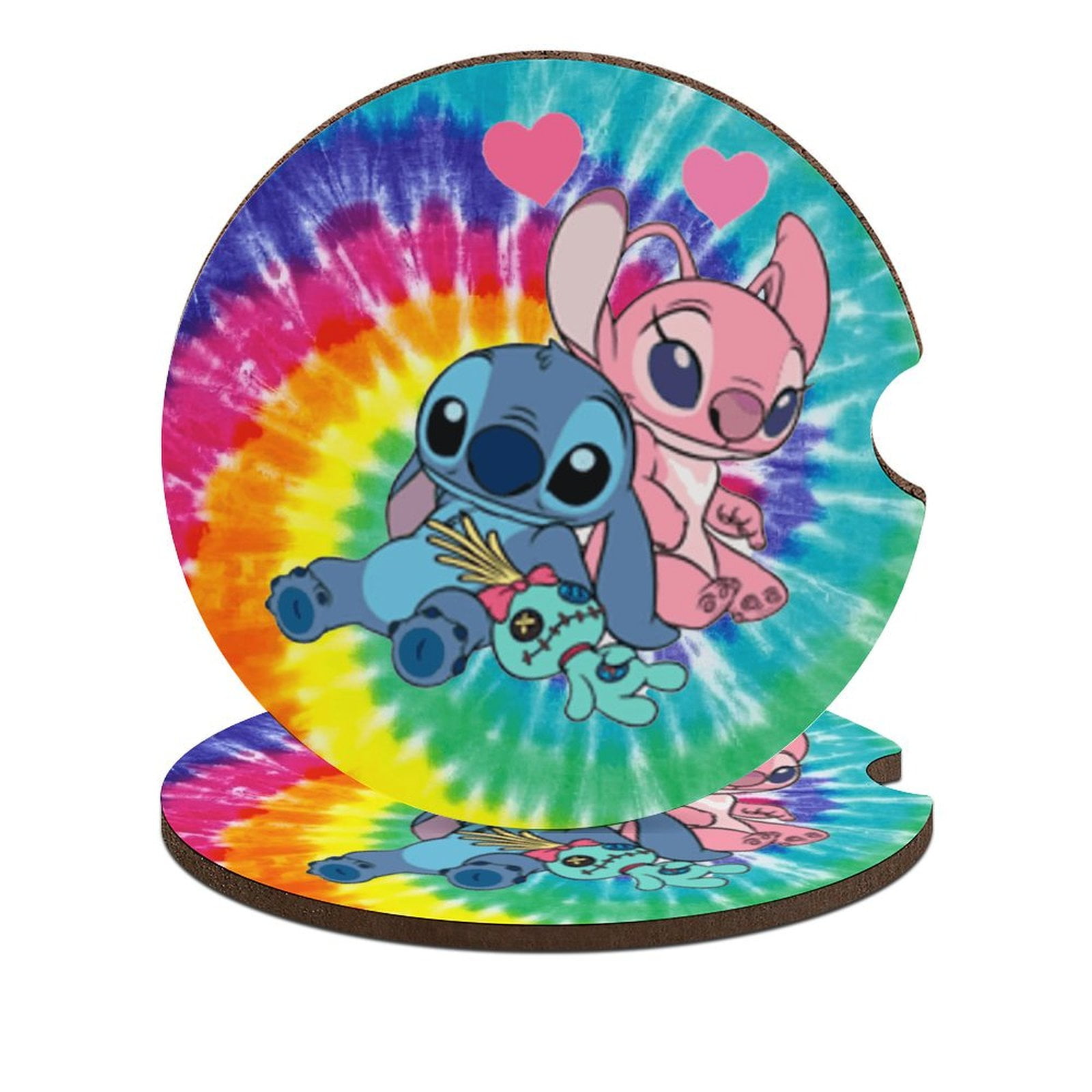 Stitch Cartoon car coaster with finger notches and cork base car ...