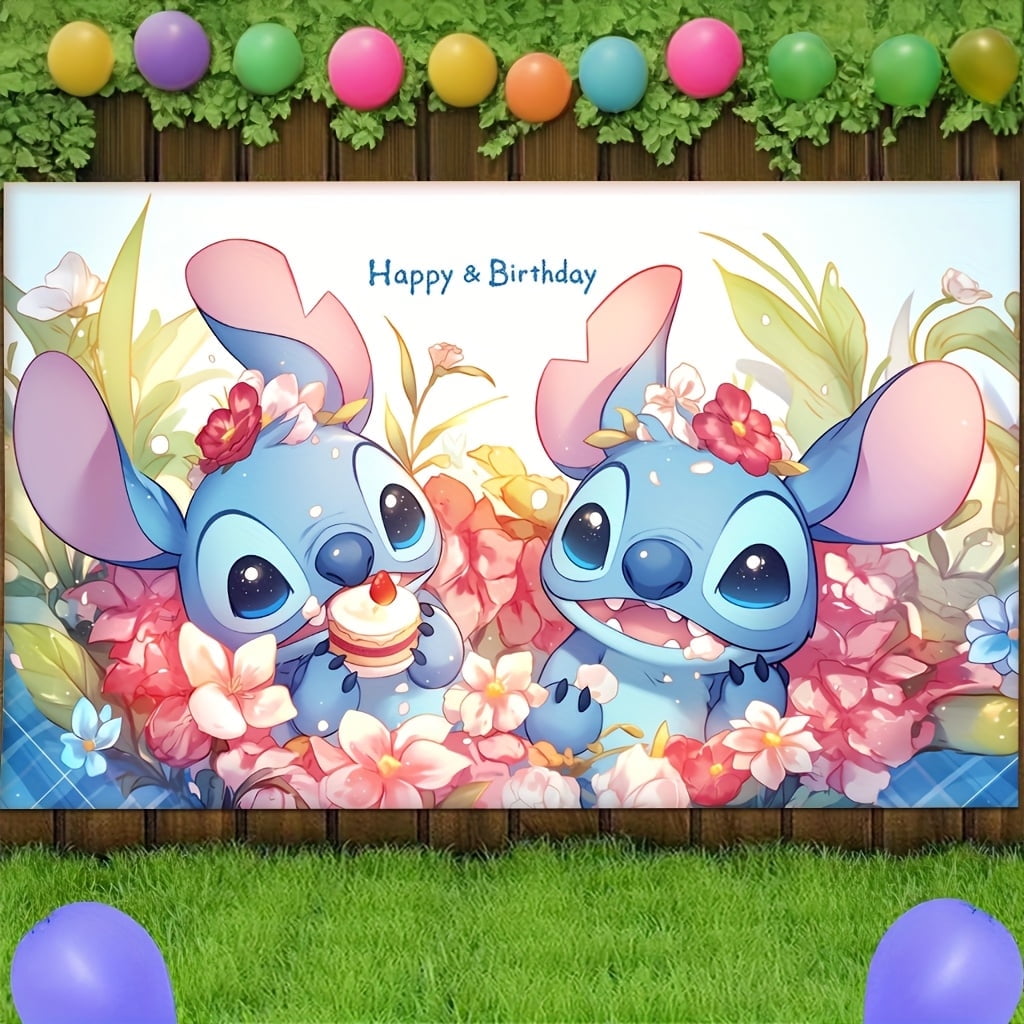Stitch Cartoon theme Happy birthday flag background flag family party ...
