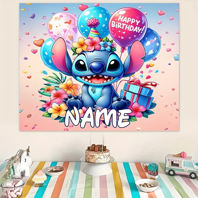 Stitch Cartoon theme birthday flag Background flag Children's party decoration supplies ...