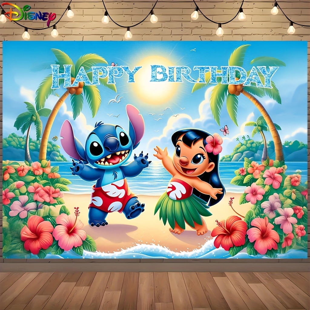 Stitch Cartoon theme birthday flag Background flag Children's party ...
